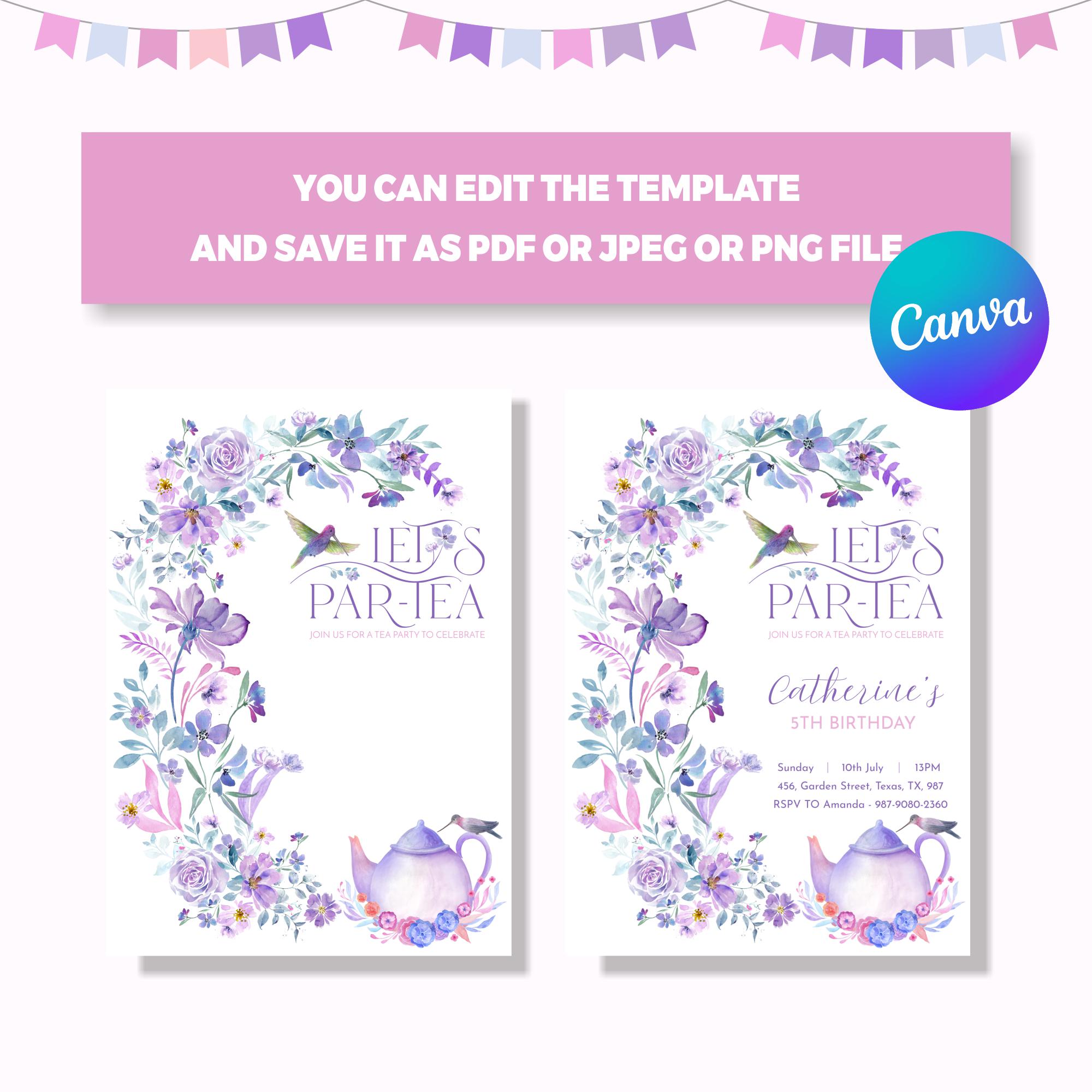 Editable Tea Party Birthday Invitation, Tea Party Birthday Invite, Tea ...