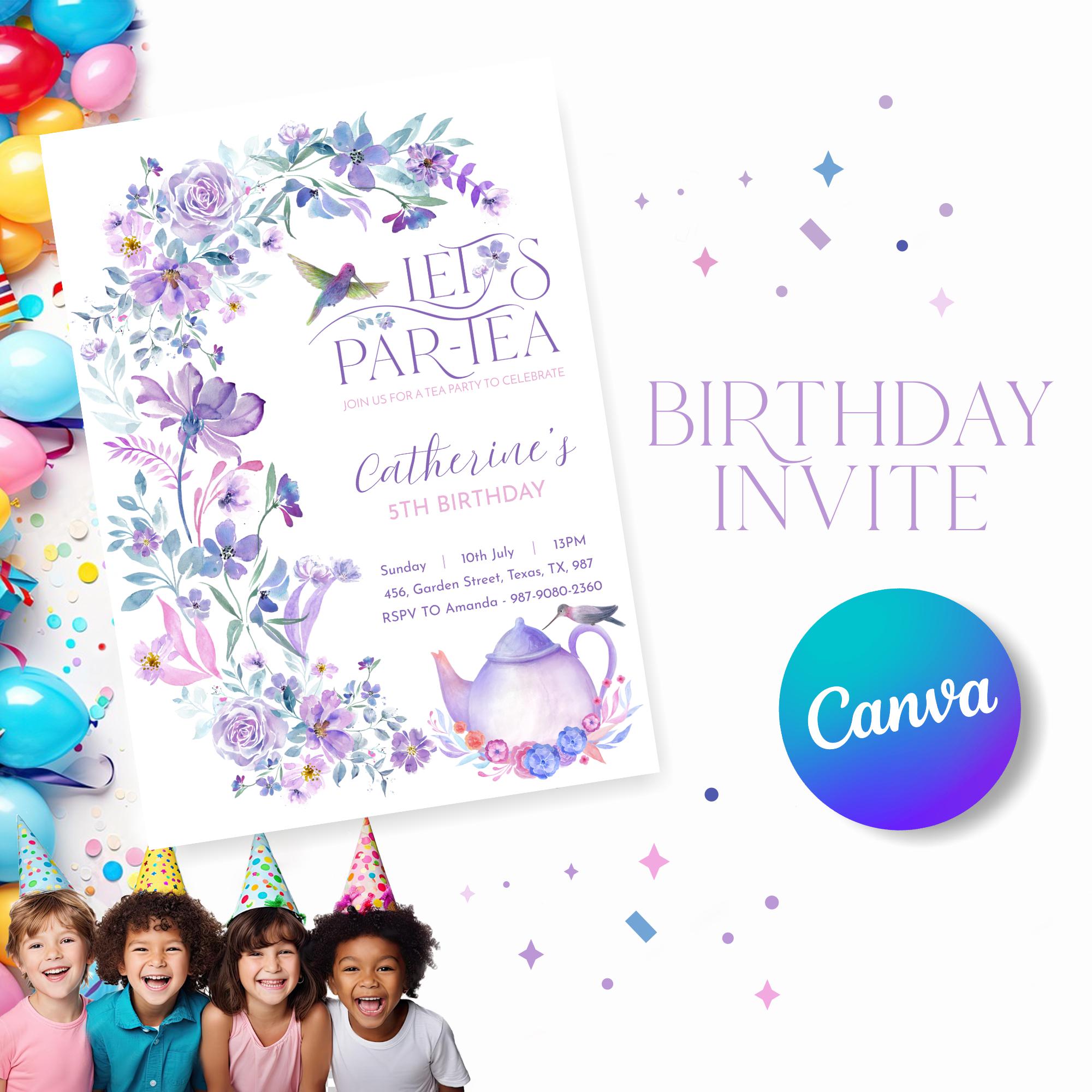Editable Tea Party Birthday Invitation, Tea Party Birthday Invite, Tea ...