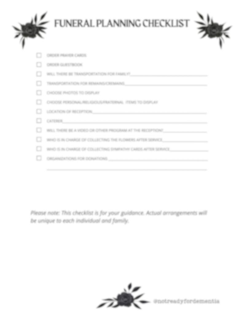 Funeral Planning Checklist - Printable Funeral Planning Checklist ...