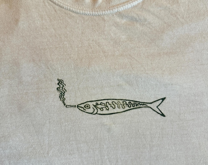 Smoked Fish T-shirt - Joint - Mackerel - Block Print - Fish Art - 100% ...