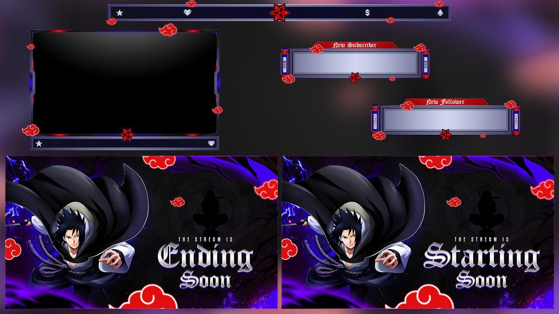 Anime Rogue Ninja Twitch Overlay Pack | Dark Red Spiral Eye | Lightning ...