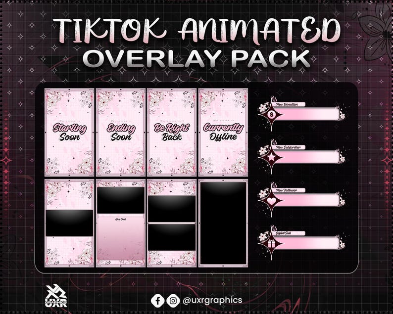 Soft Pink Floral Animated Tiktok Overlay Pack Kawaii Stream Layout ...