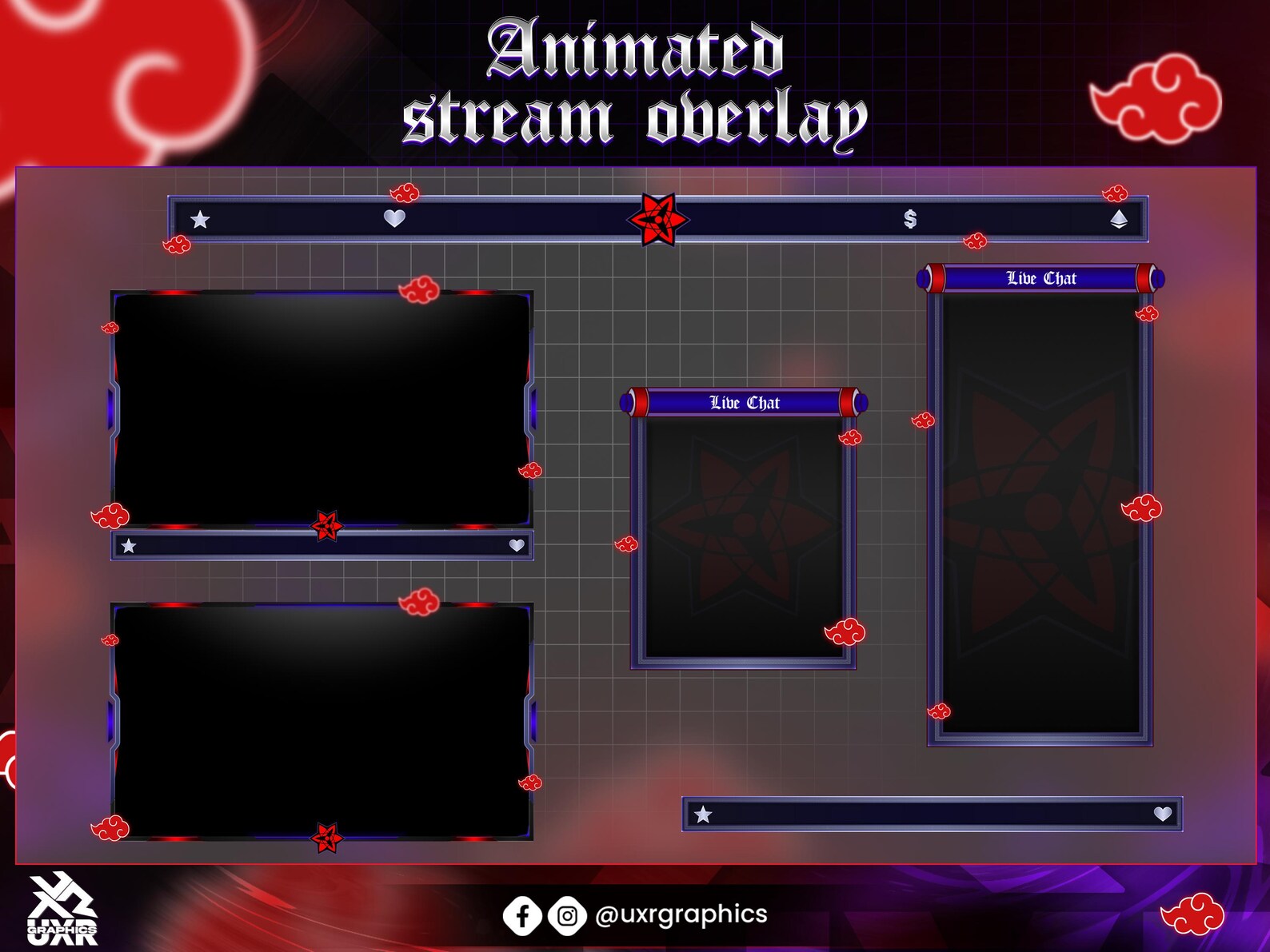 Anime Rogue Ninja Twitch Overlay Pack | Dark Red Spiral Eye | Lightning ...