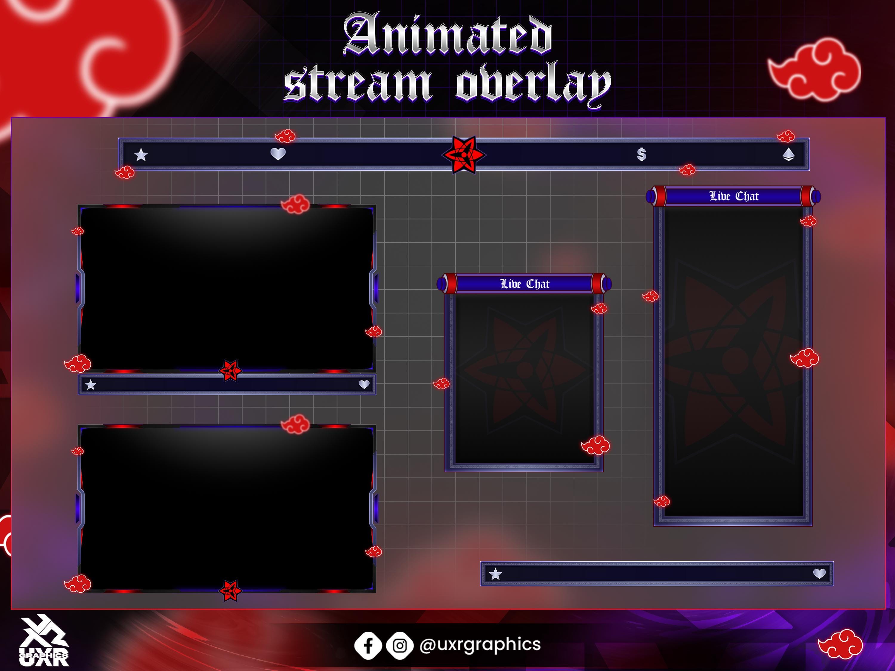 Anime Rogue Ninja Twitch Overlay Pack | Dark Red Spiral Eye | Lightning ...
