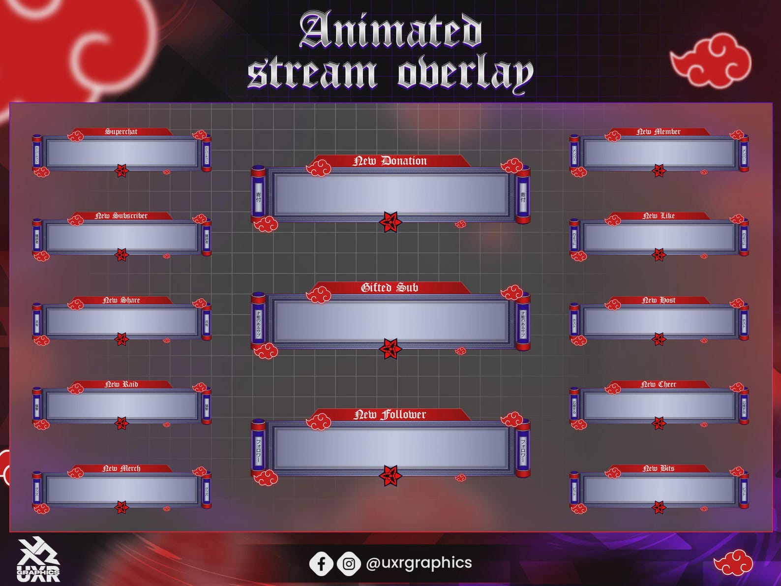 Anime Rogue Ninja Twitch Overlay Pack | Dark Red Spiral Eye | Lightning ...