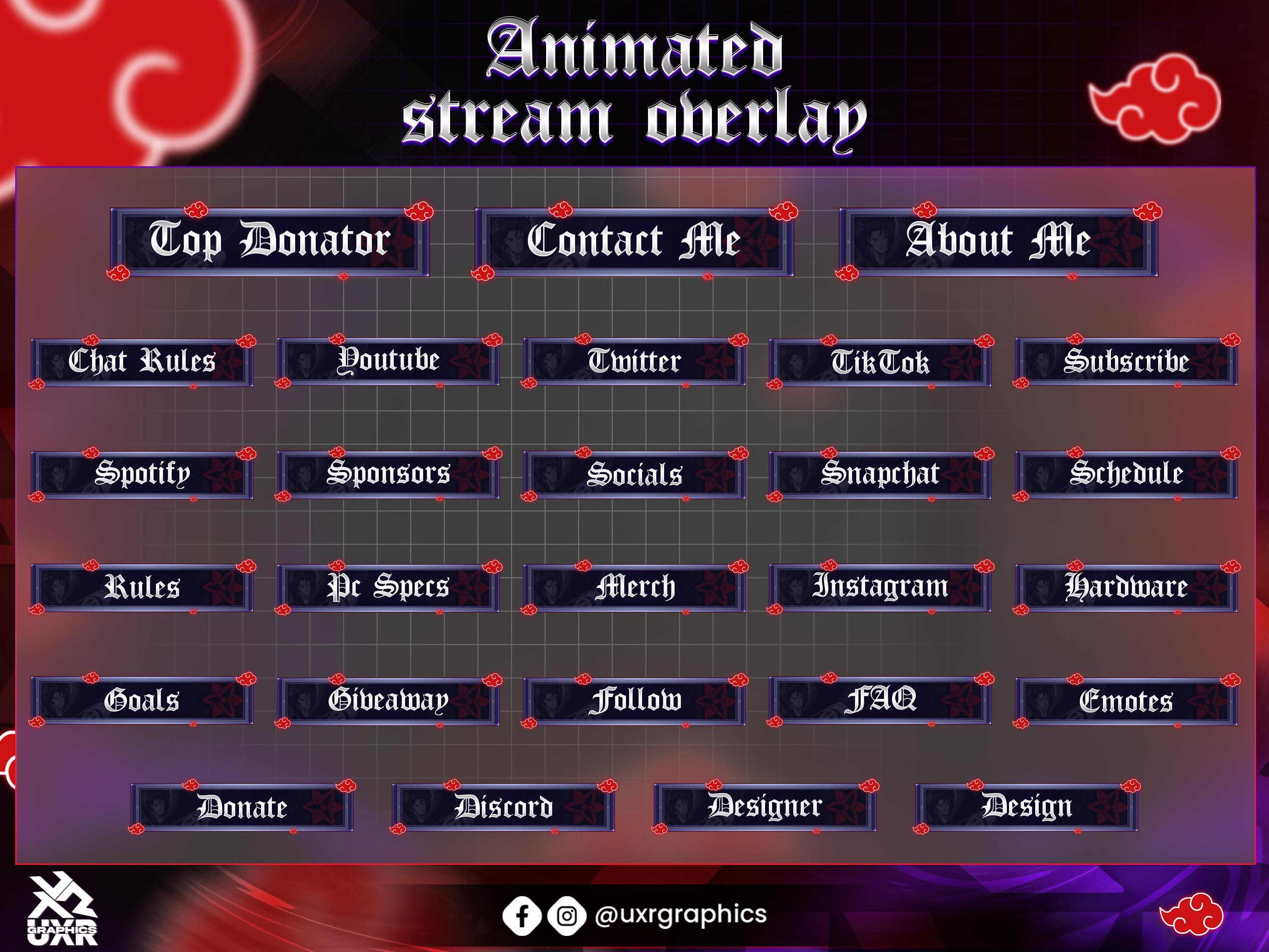Anime Rogue Ninja Twitch Overlay Pack | Dark Red Spiral Eye | Lightning ...