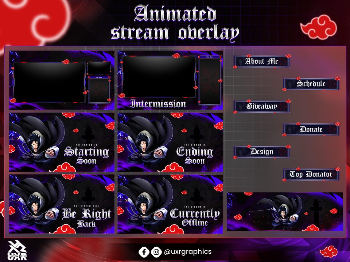 Anime Rogue Ninja Twitch Overlay Pack | Dark Red Spiral Eye | Lightning ...
