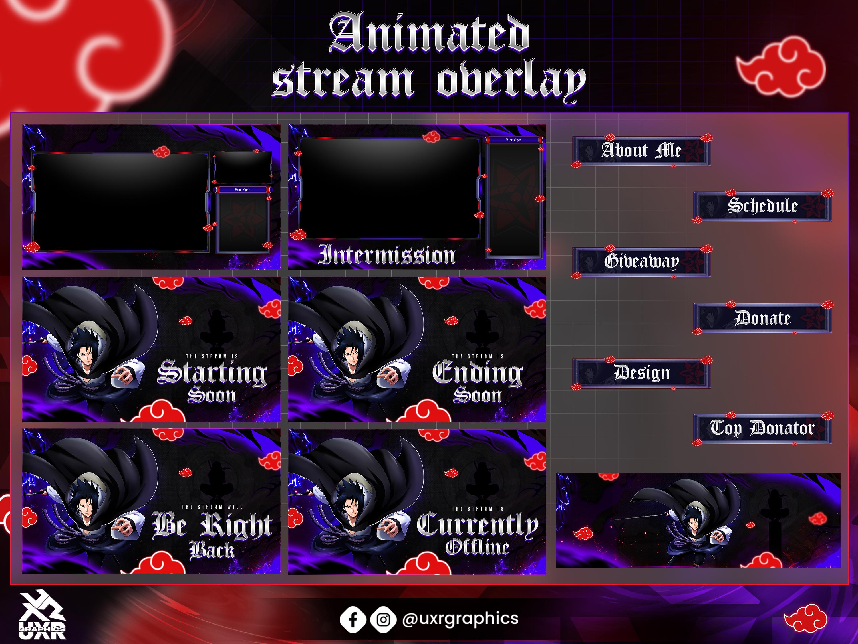 Anime Rogue Ninja Twitch Overlay Pack | Dark Red Spiral Eye | Lightning ...