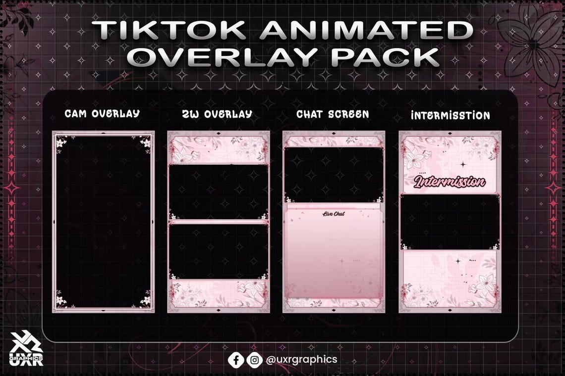 Soft Pink Floral Animated Tiktok Overlay Pack Kawaii Stream Layout ...