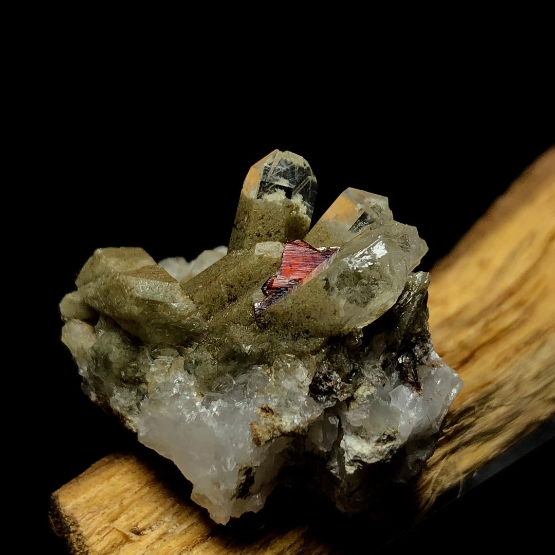 Red Brookite Crystal on Chlorine Included Quartz From Pakistan, Natural ...