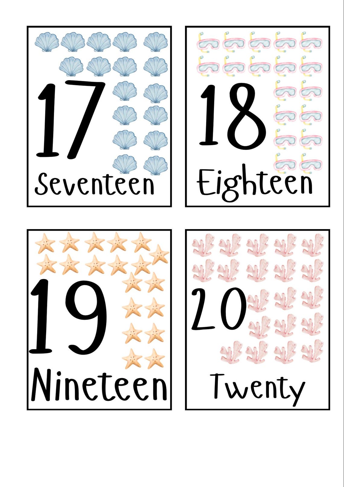 Ocean Number Cards 1-20: Classroom Math Display (digital Download) - Etsy