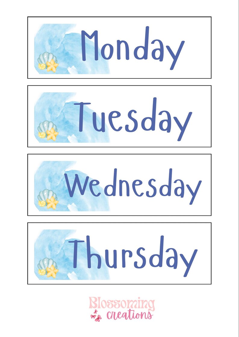 Ocean Themed Days of the Week for Classrooms. - Etsy