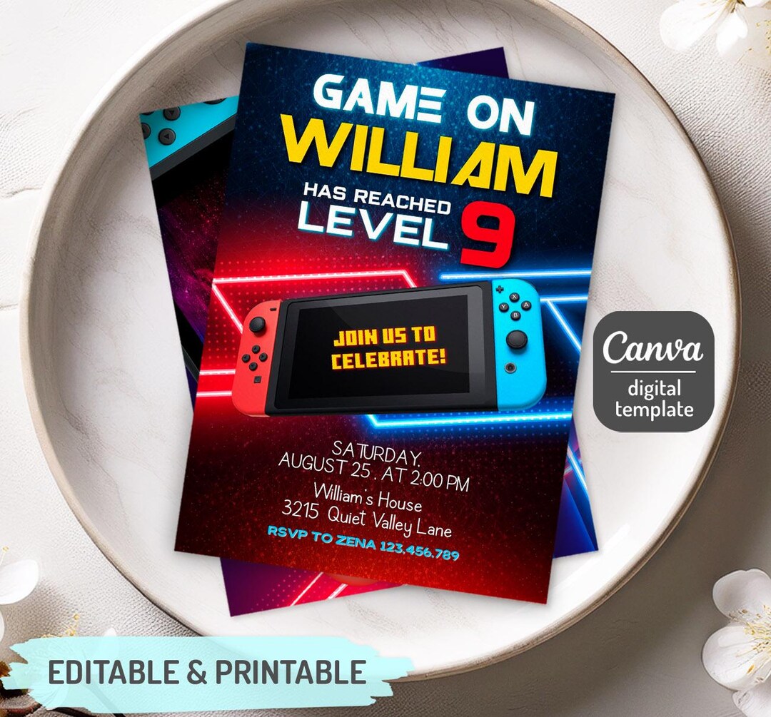 Editable Switch Invite, Printable Gamer Birthday Invitation, Video Game ...