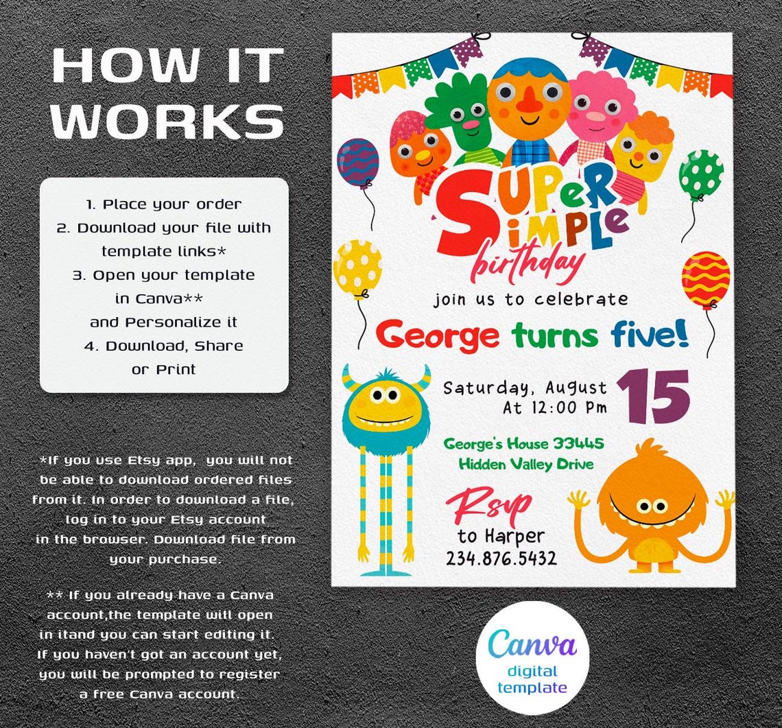 Printable Super Simple Songs Invitation, Music First Party, Editable ...