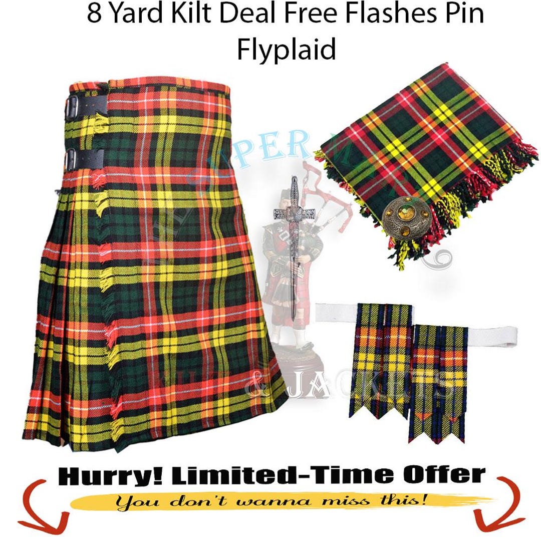 16 OZ Acrylic Tartan Kilt for Men - Scottish 8 Yard Tartan Kilt Package ...