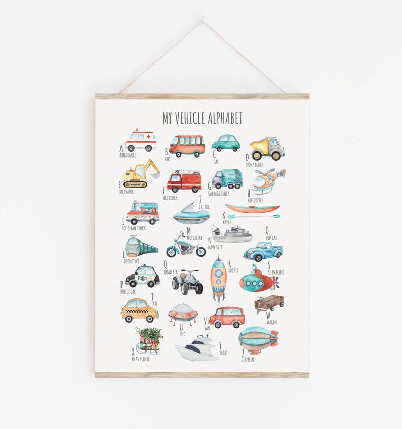 Vehicle Alphabet Wall Art, Printable Transport ABC Poster ...