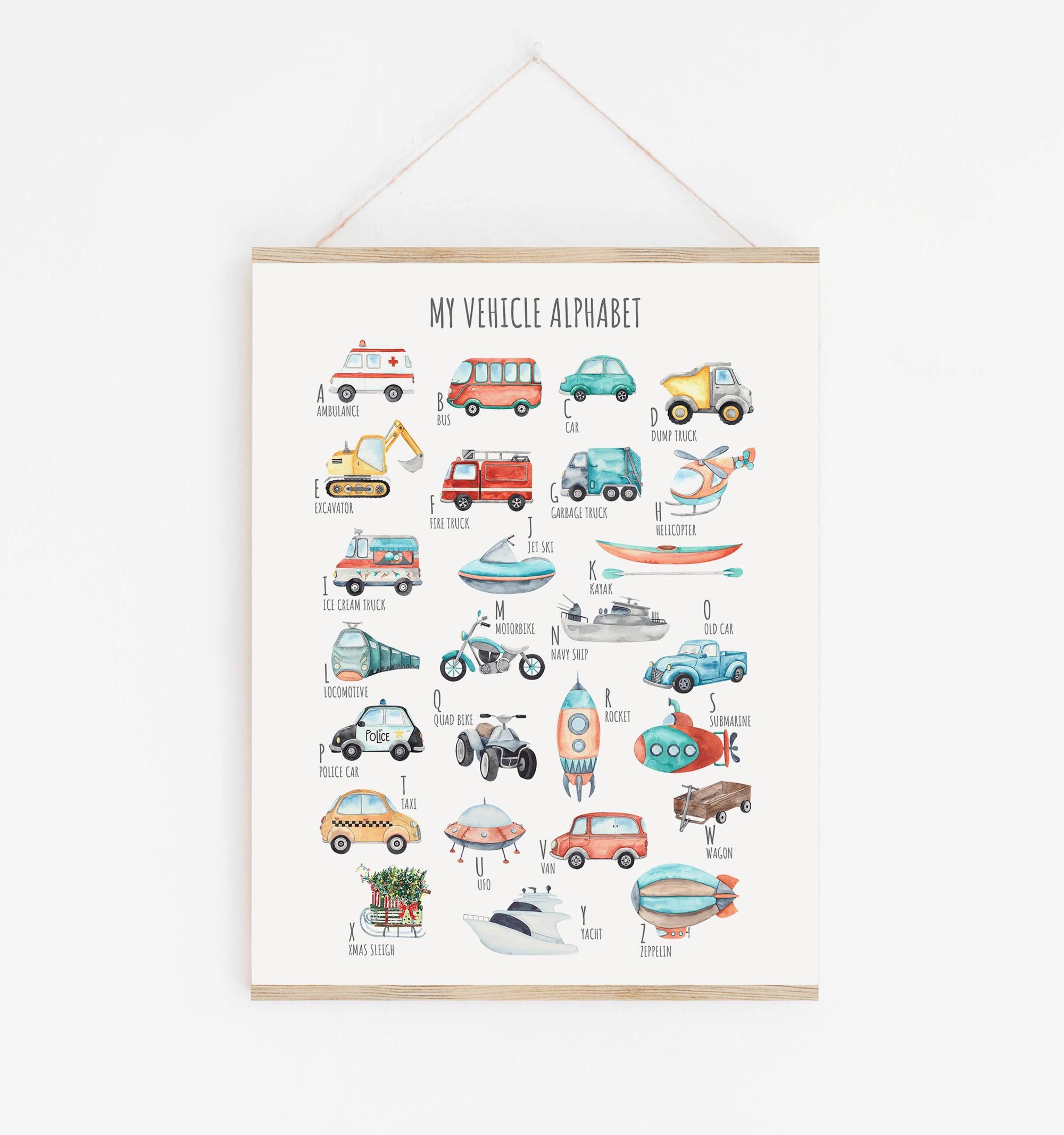 Vehicle Alphabet Wall Art, Printable Transport ABC Poster ...