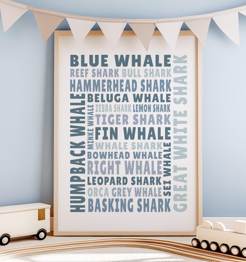 Whale Shark Art, Printable Ocean Animals Kid's Room Decor, Monogram ...
