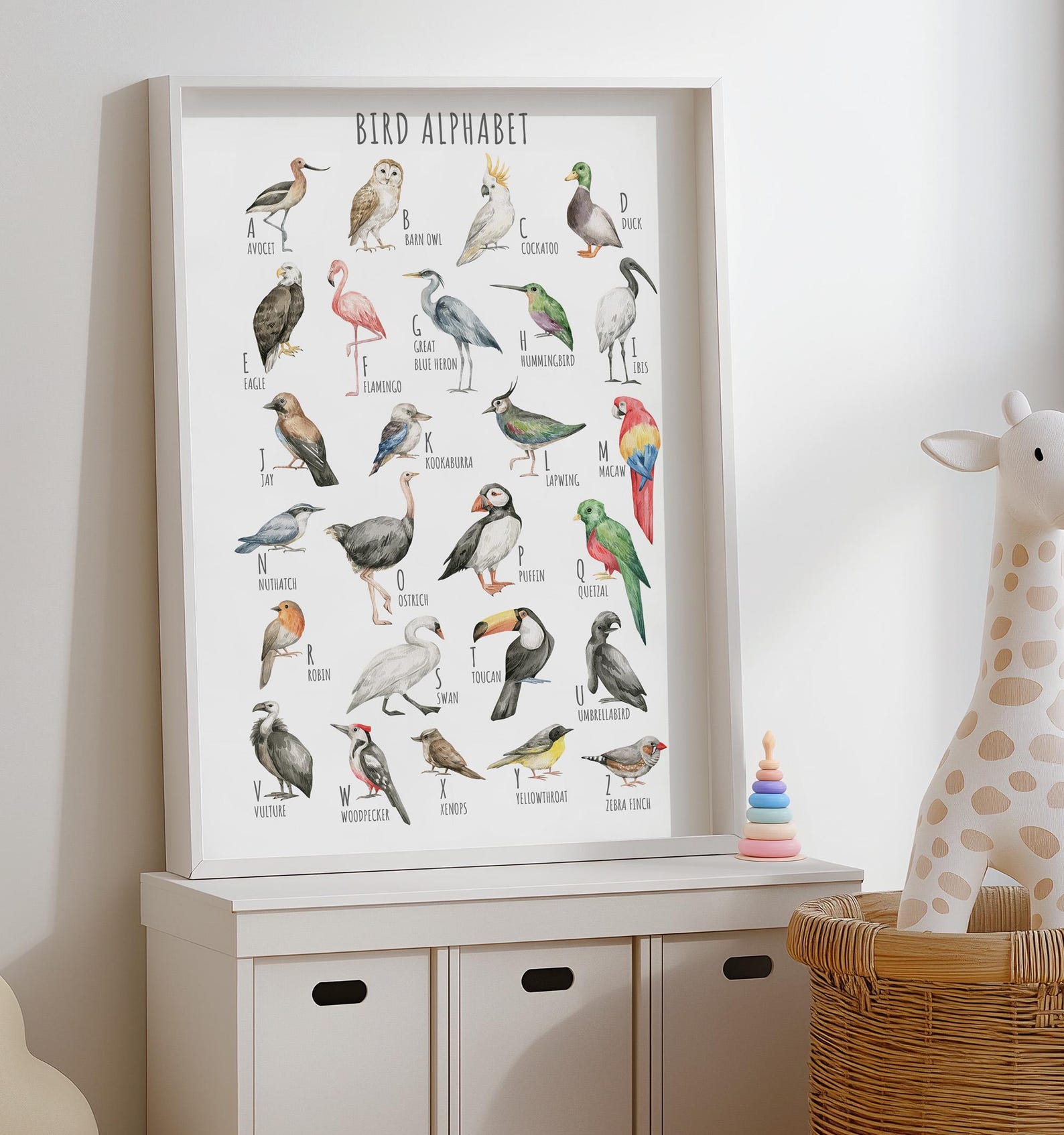Birds Alphabet Poster, Educational ABC Wall Art, A - Z Chart, Kid's ...