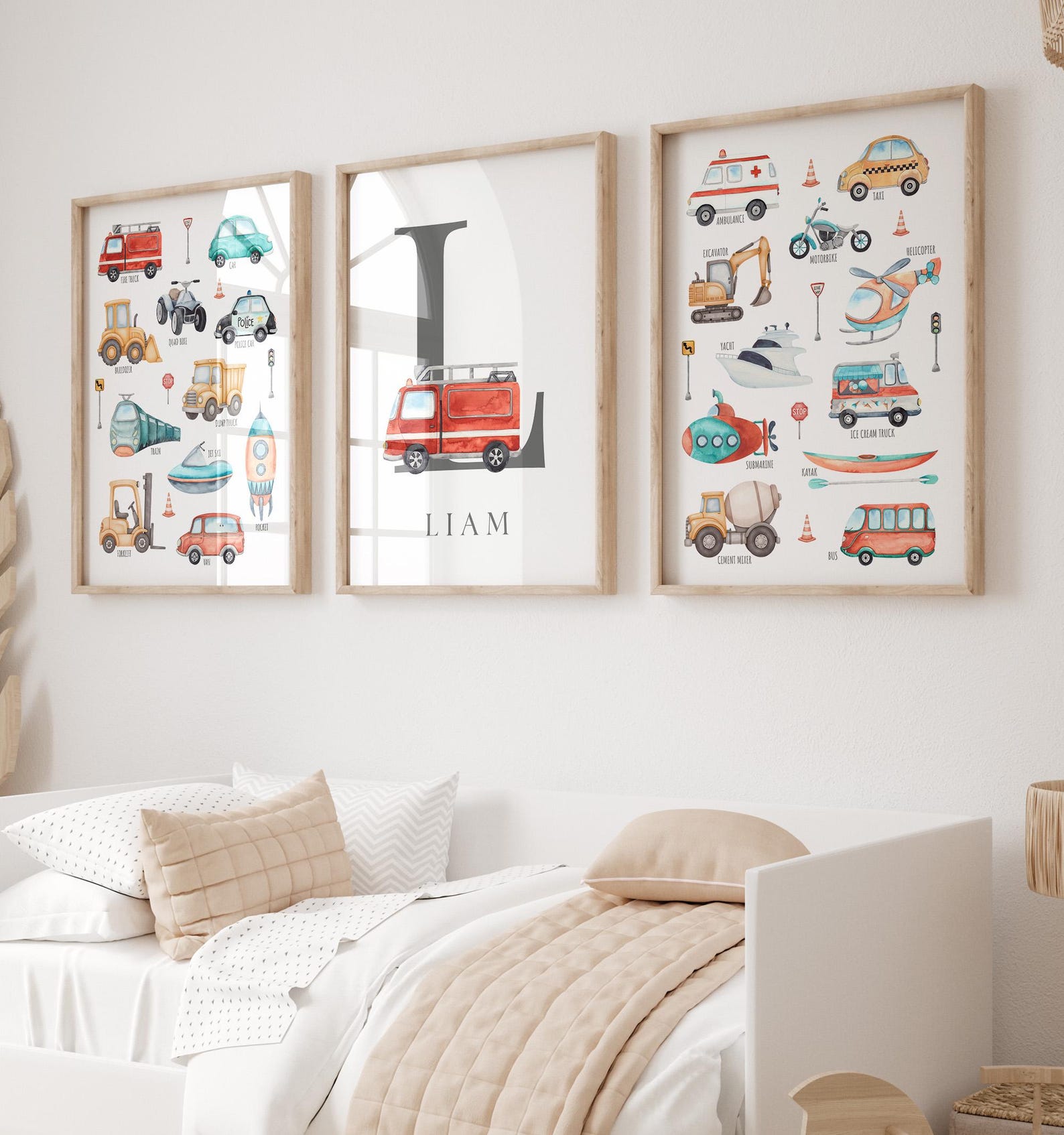 Vehicle Wall Art Boys Room, Transport Prints, Personalized Monogram ...