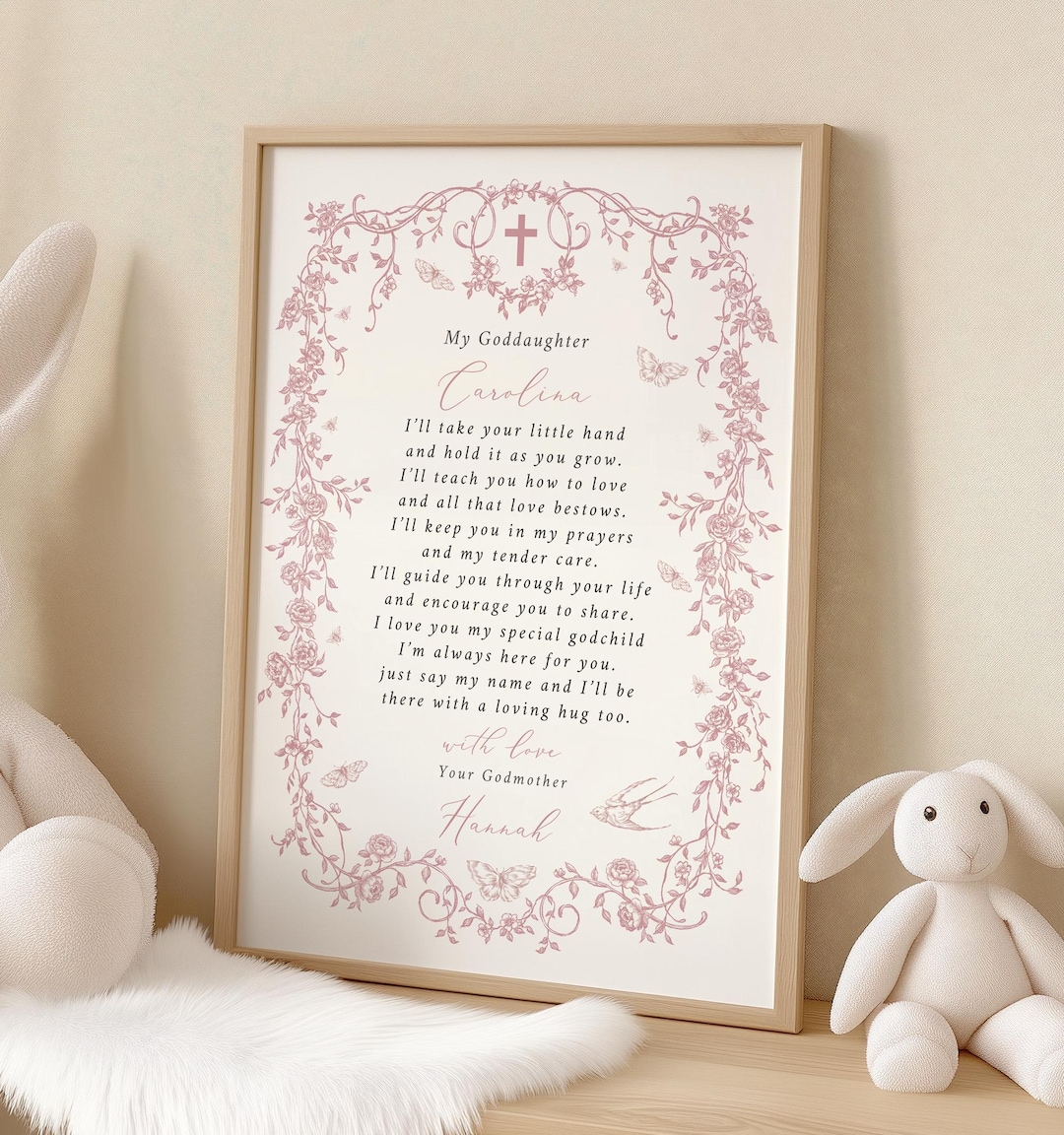 Pink Toile Goddaughter Christening Gift From Godmother, Chinoiserie ...