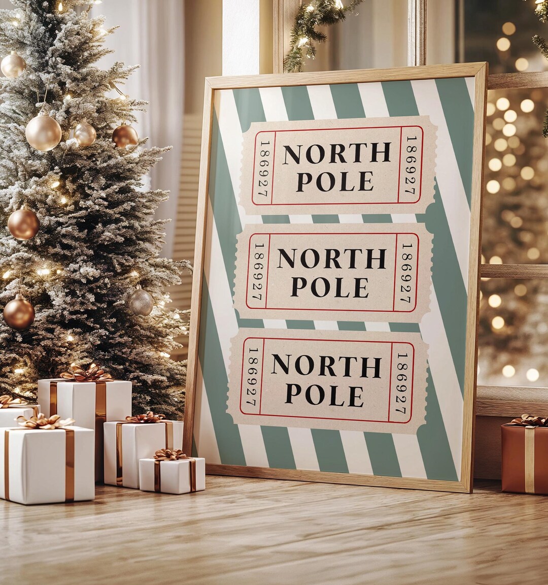 North Pole Ticket Wall Art, Printable Christmas Poster, Trendy Xmas ...