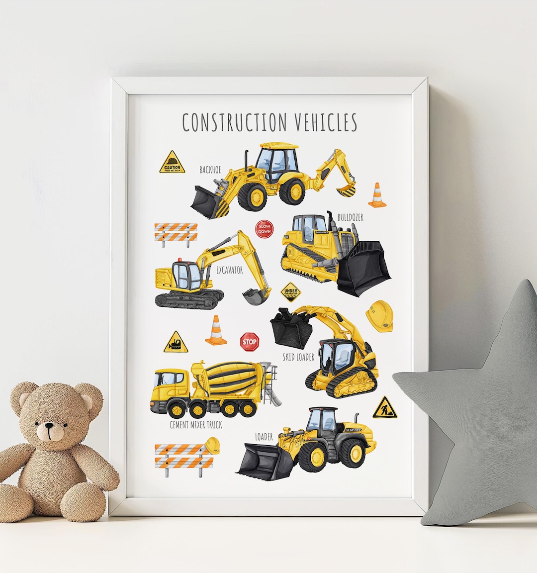 Construction Trucks Poster, Construction Boy's Room Decor, Printable ...