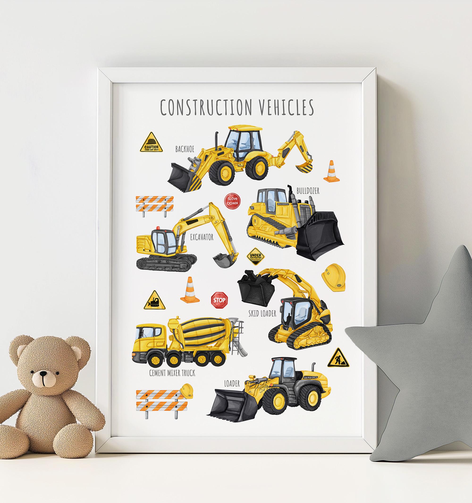 Construction Trucks Poster, Construction Boy's Room Decor, Printable ...