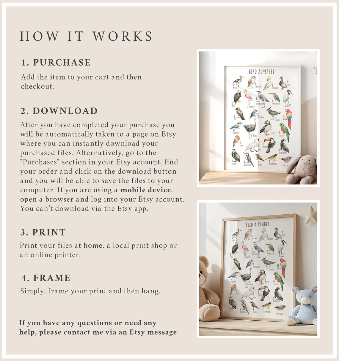 Birds Alphabet Poster, Educational ABC Wall Art, A - Z Chart, Kid's ...