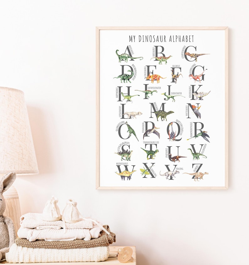 Dinosaur Alphabet Wall Art, Dinosaur A - Z Artwork, Printable Dino Abcs ...