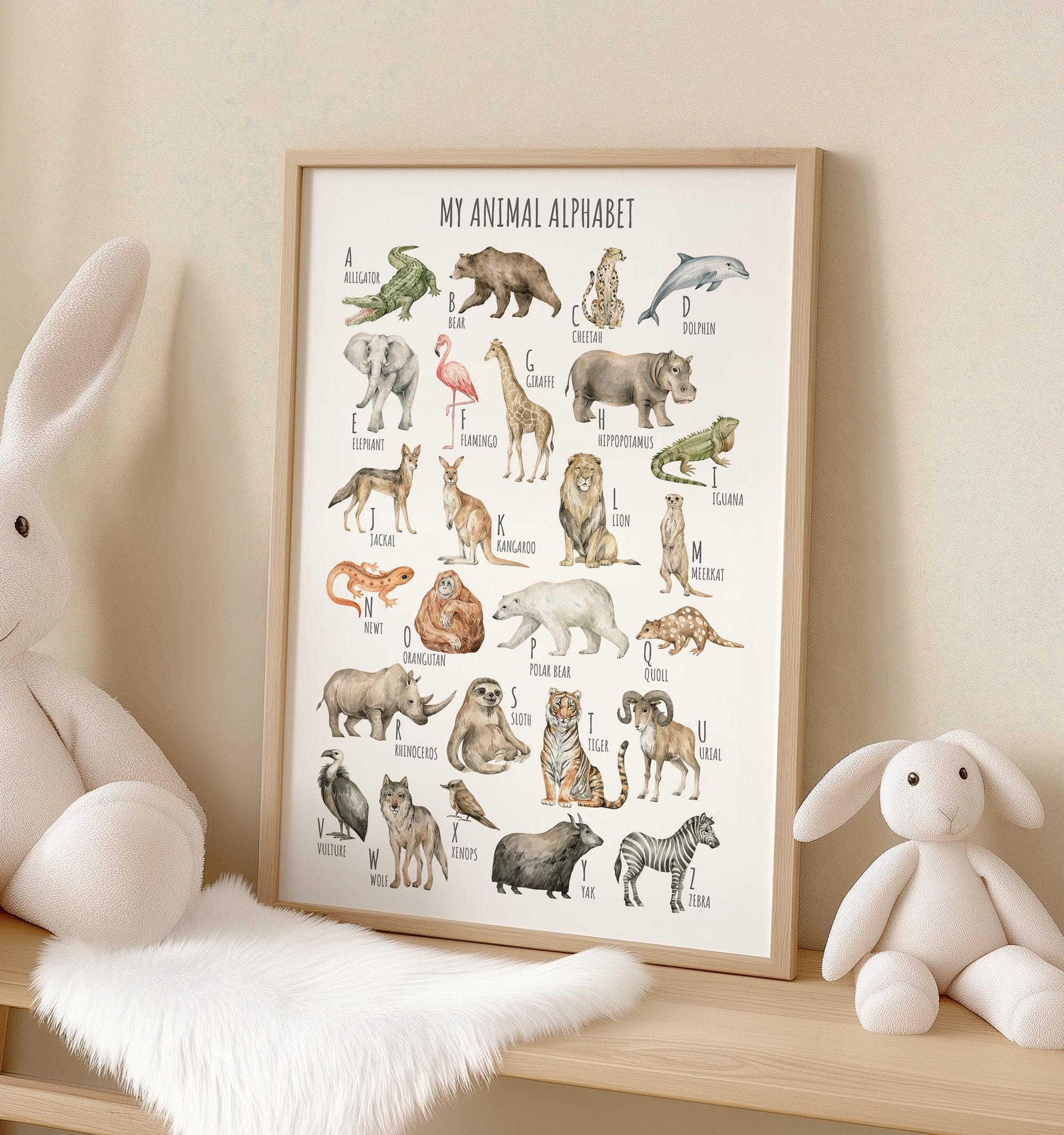 Animal Alphabet Poster, Printable Animal Alphabet Wall Art, Animal A ...