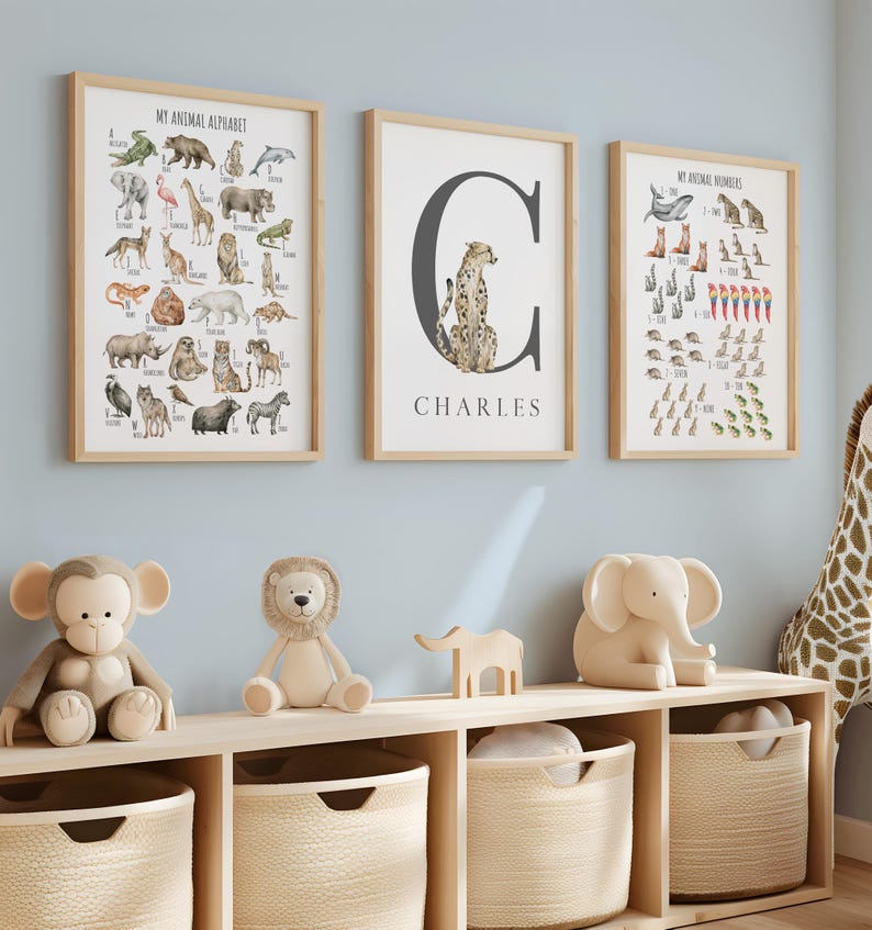 Animal Alphabet & Numbers Wall Art, Printable Safari Kid's Room Decor ...