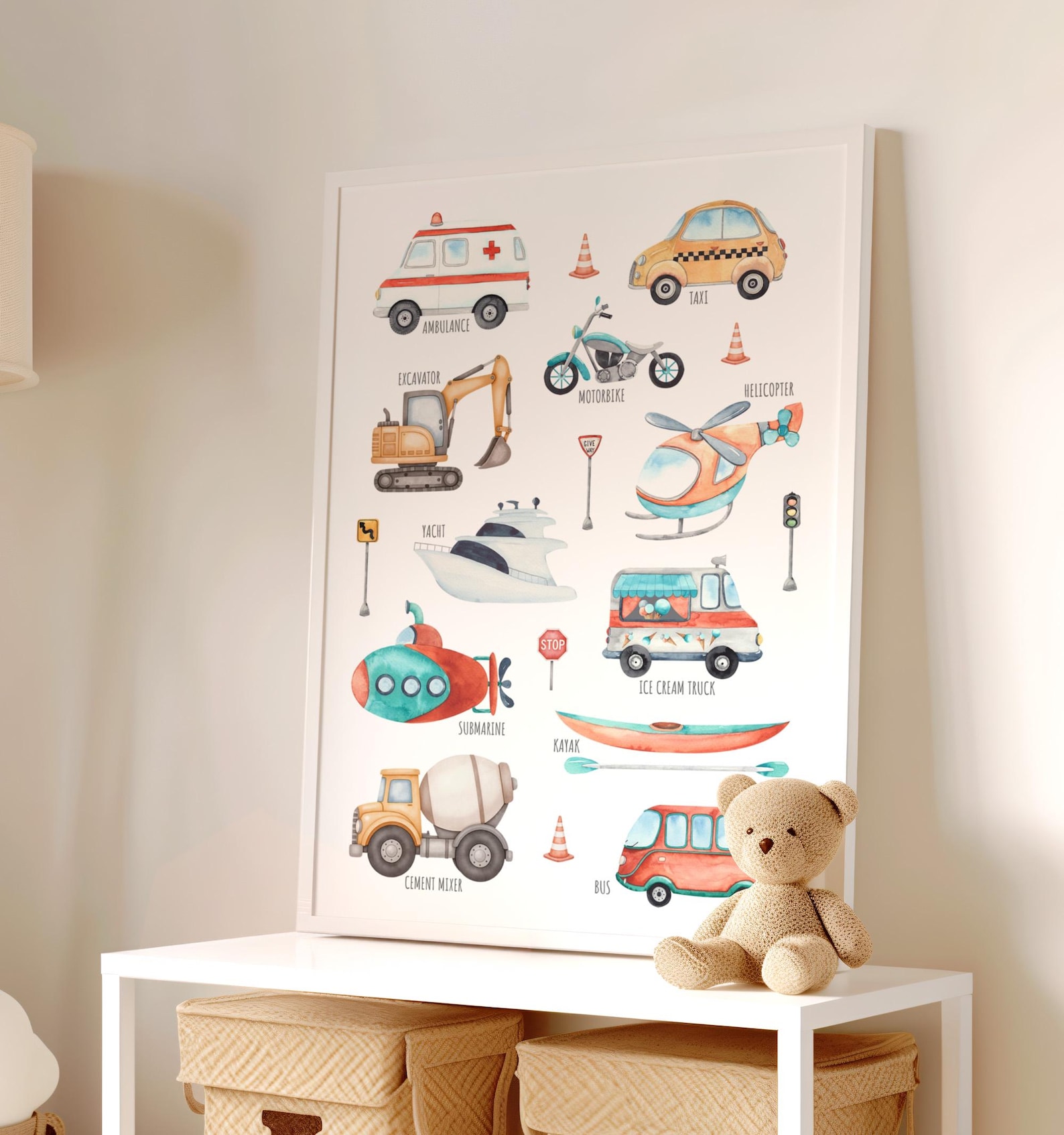 Vehicle Wall Art Boys Room, Transport Prints, Personalized Monogram ...