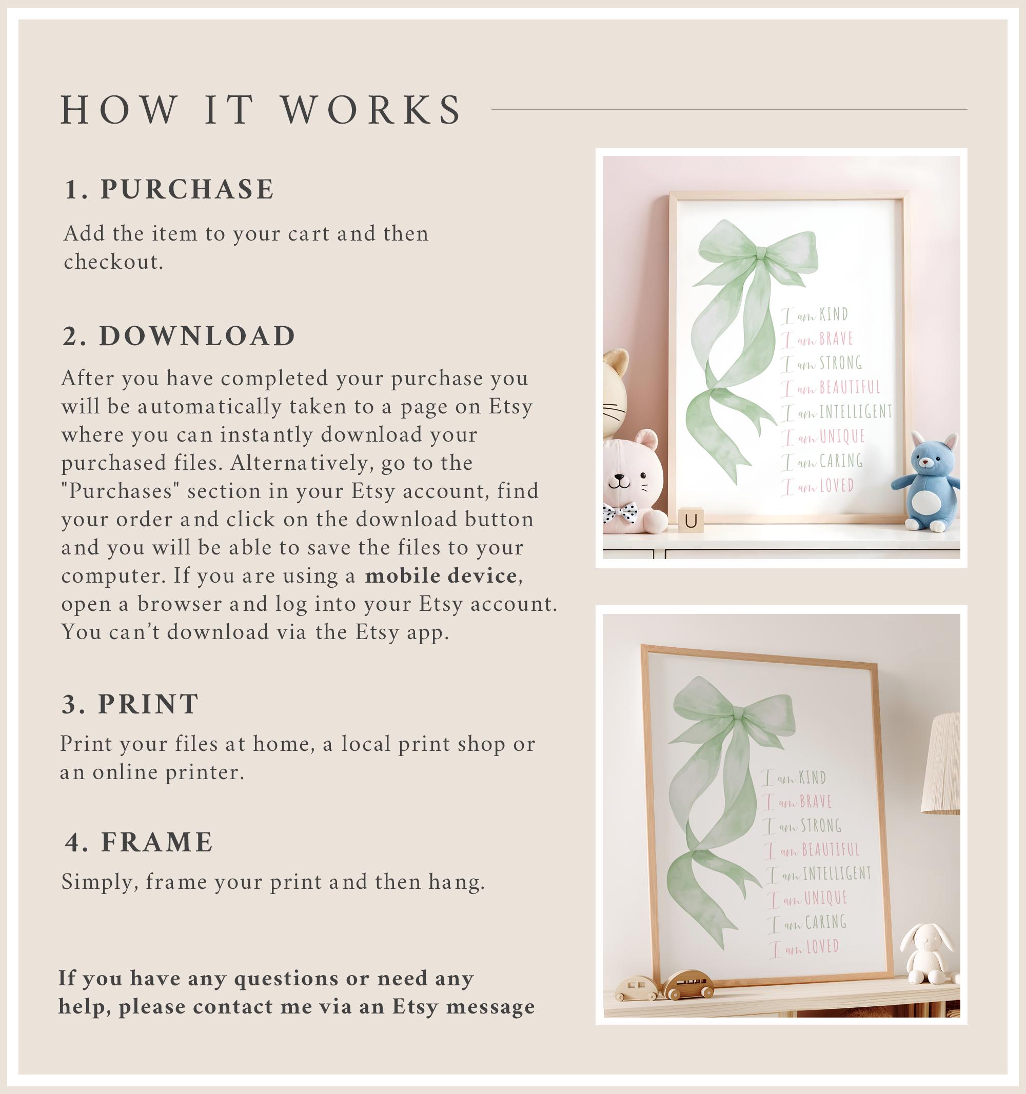 Sage Green and Pink Bow Positive Affirmations Wall Art, Printable ...