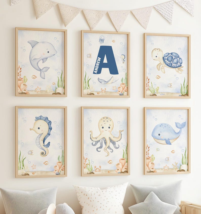 Sea Animals Nursery Wall Art Boy, Printable Ocean Animals Room Decor ...