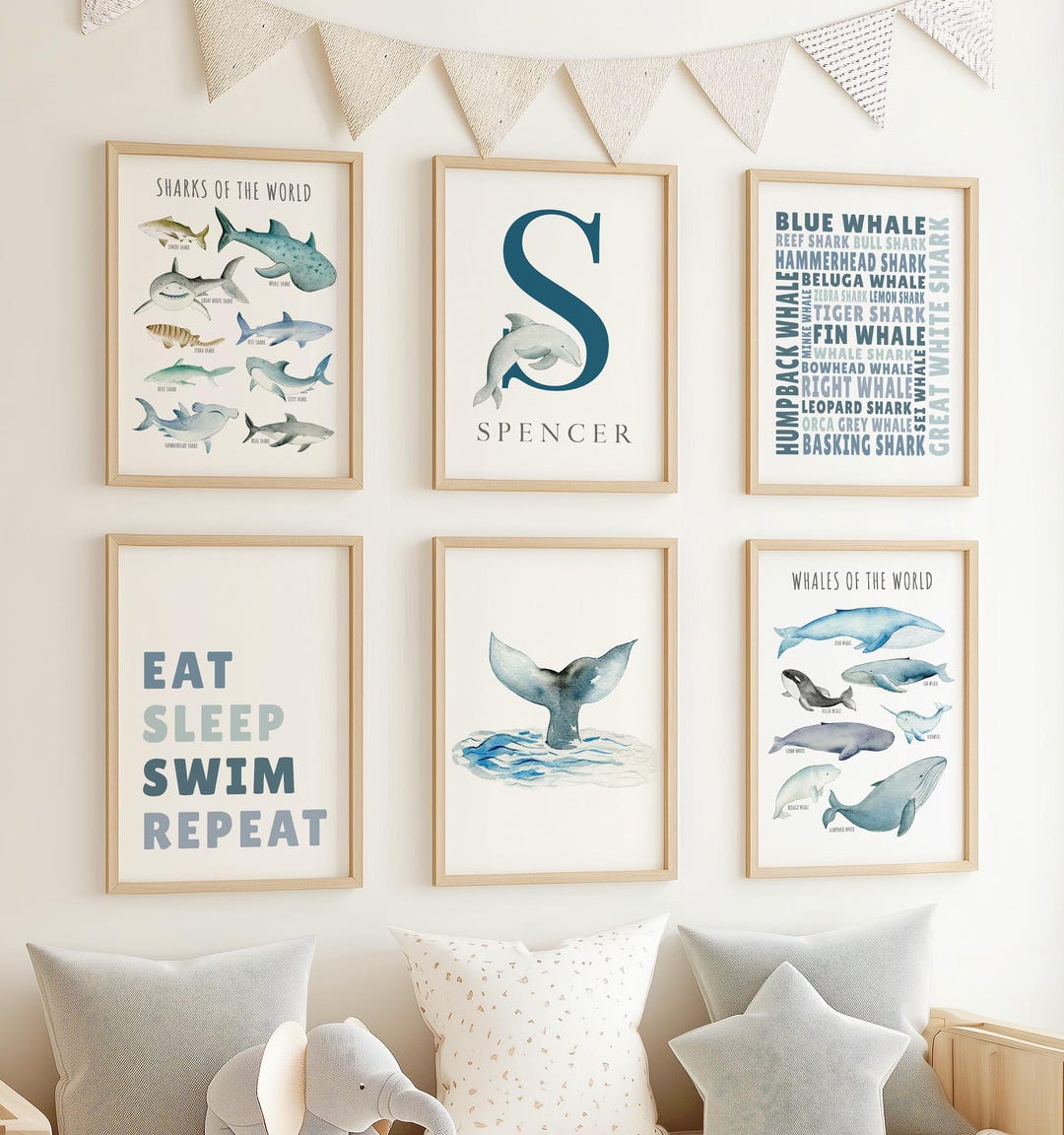 Whale Shark Art, Printable Ocean Animals Kid's Room Decor, Monogram ...