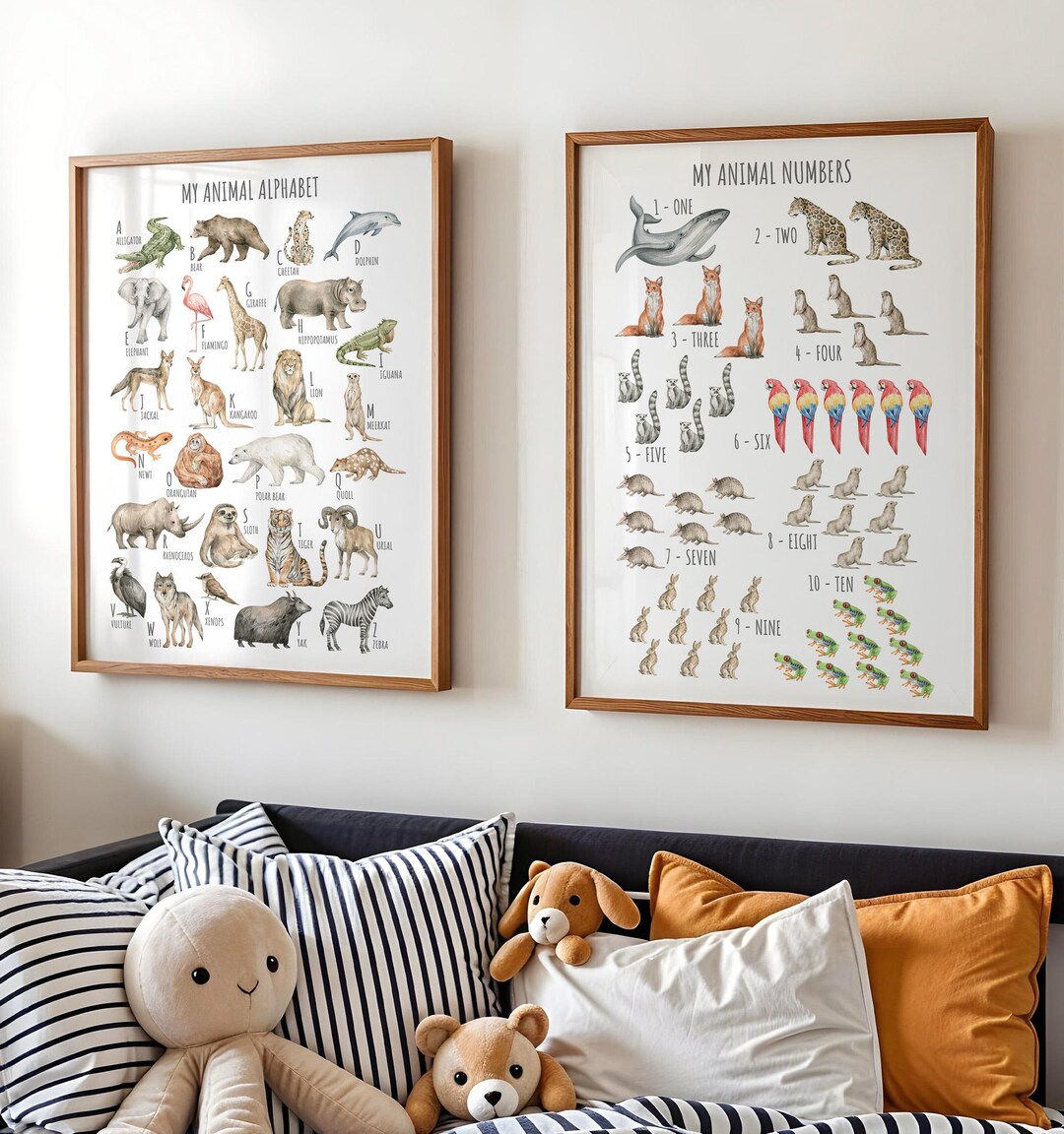 Animal Alphabet & Numbers Posters, A - Z Animal Species, Kids Room ...