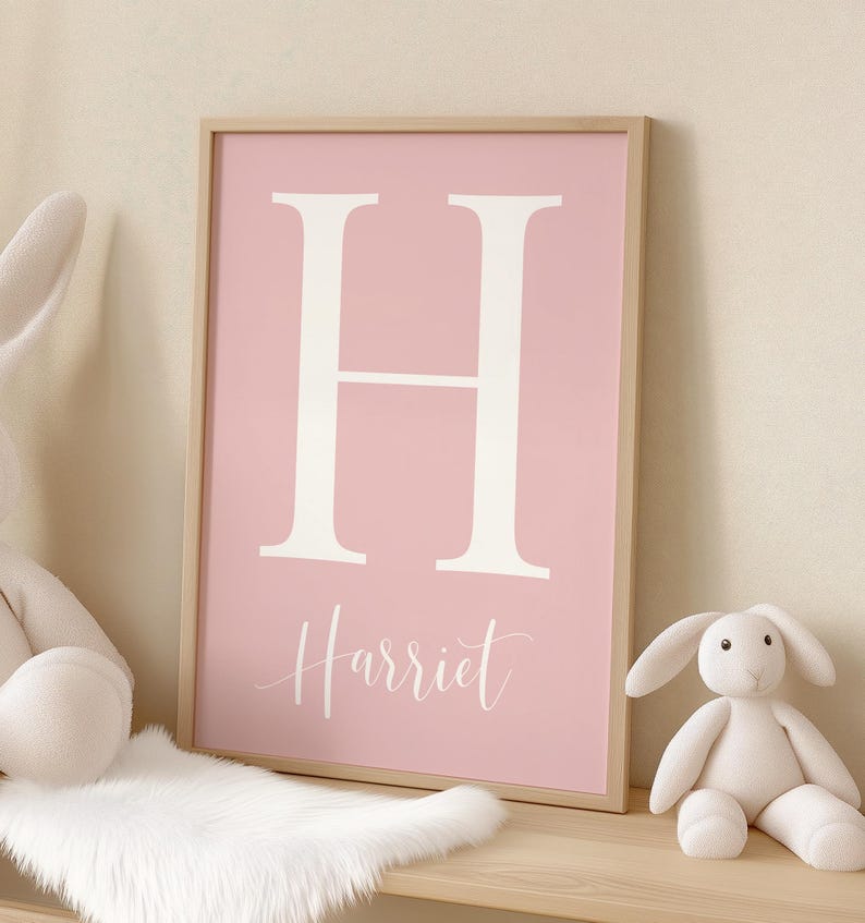 Pink Sage Green Bow Nursery Art, Girl's Personalized Name Print ...