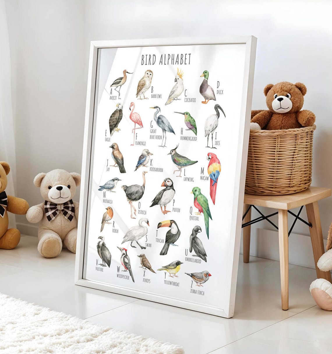 Birds Alphabet Poster, Educational ABC Wall Art, A - Z Chart, Kid's ...
