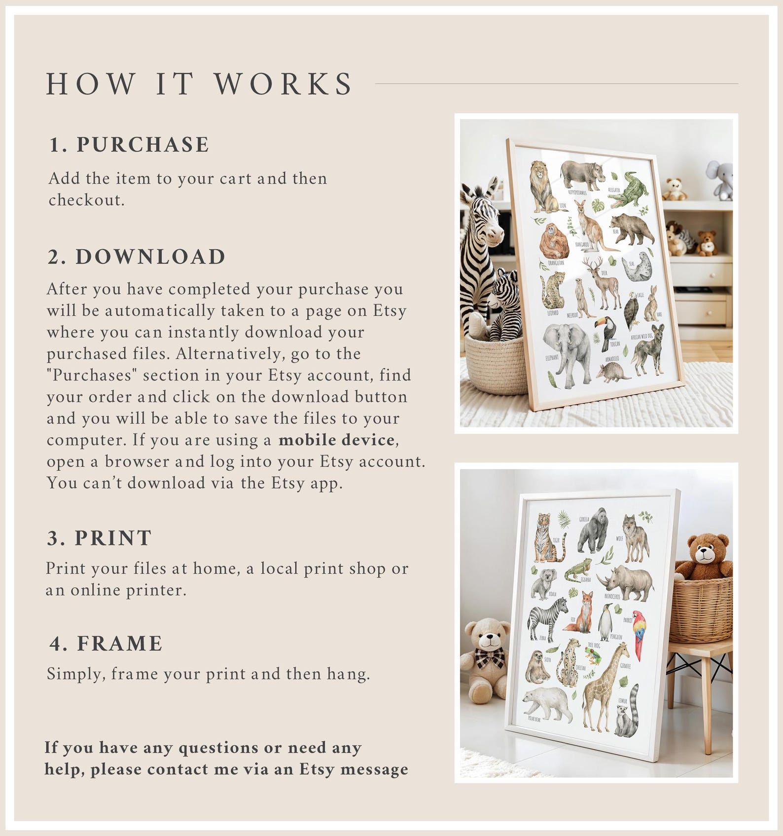 Animal Posters Printable Animal Wall Art, Animal Species Nursery Art ...