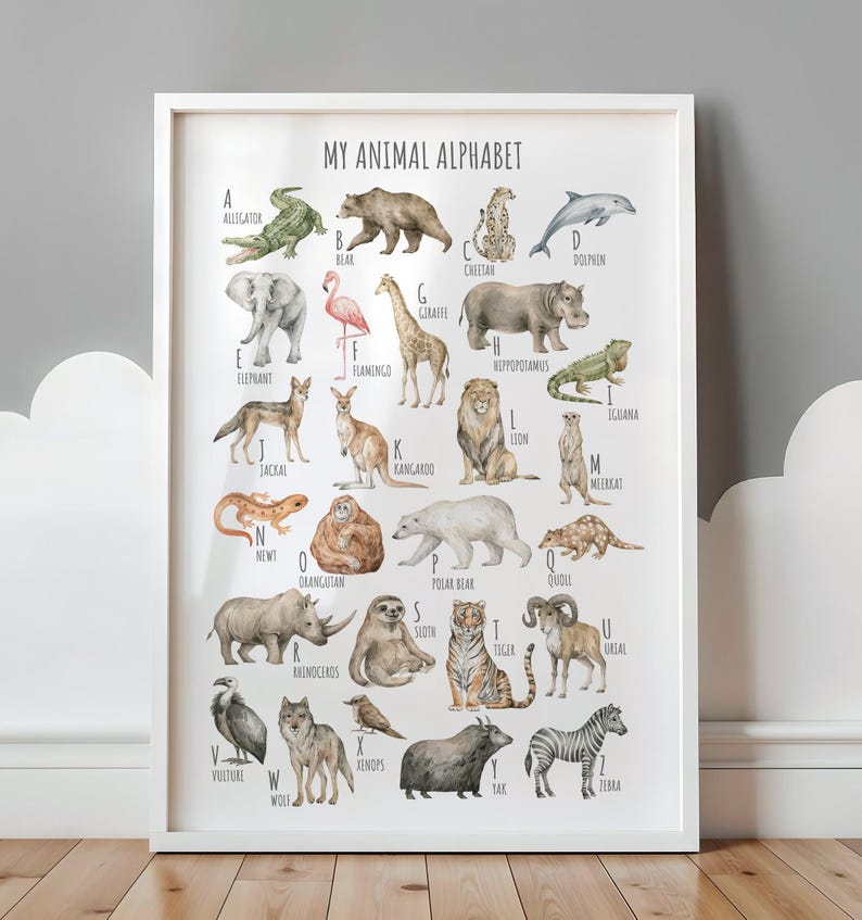 Animal Alphabet Poster, Safari A - Z Chart, Wildlife ABC Printable Wall ...
