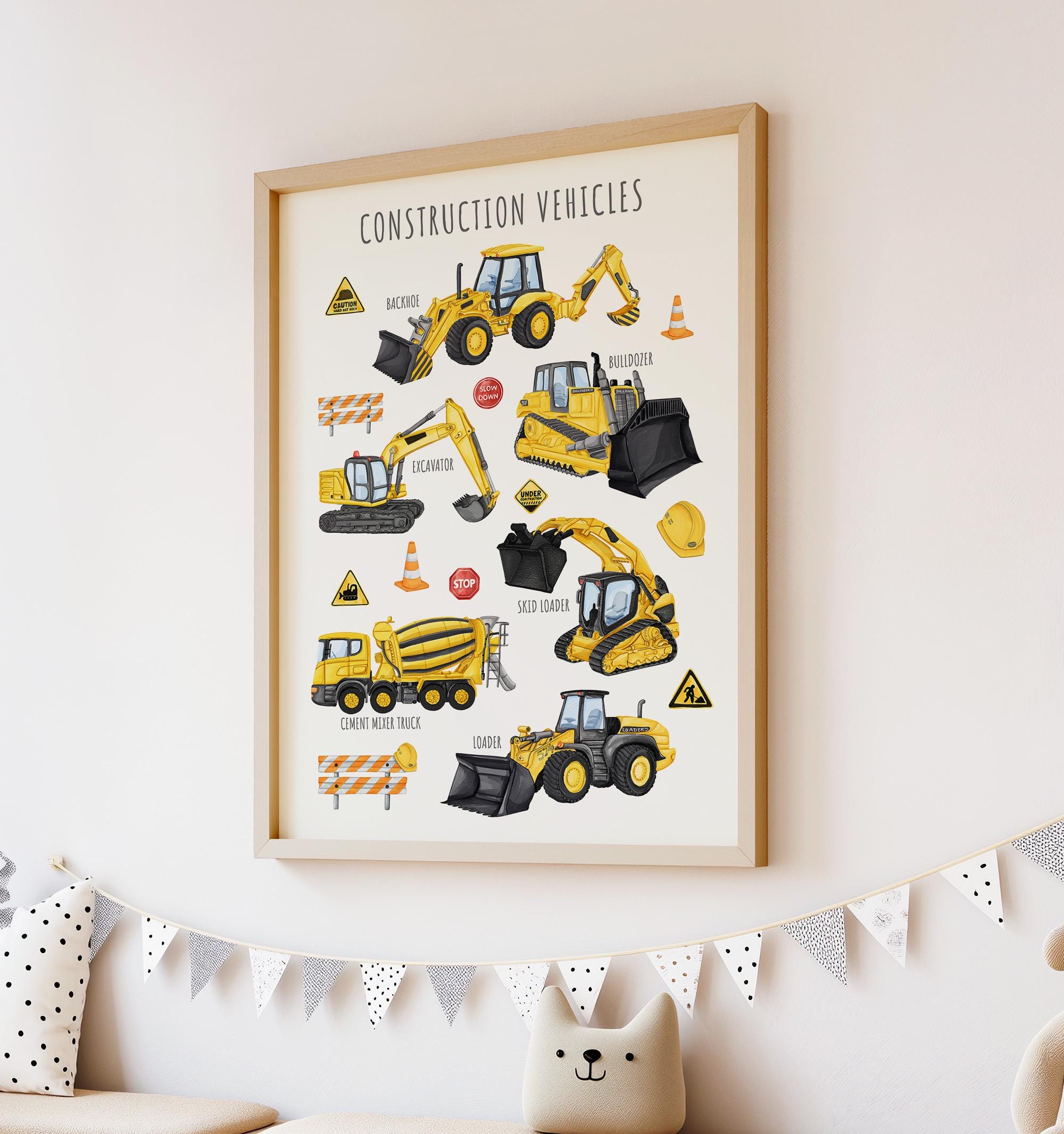 Construction Trucks Poster, Construction Boy's Room Decor, Printable ...
