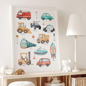 Vehicle Wall Art Boys Room, Transport Prints, Personalized Monogram ...