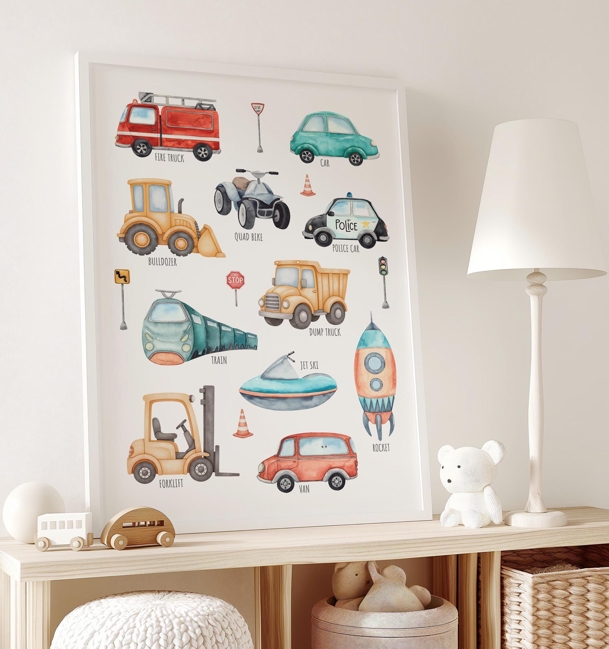 Vehicle Wall Art Boys Room, Transport Prints, Personalized Monogram ...