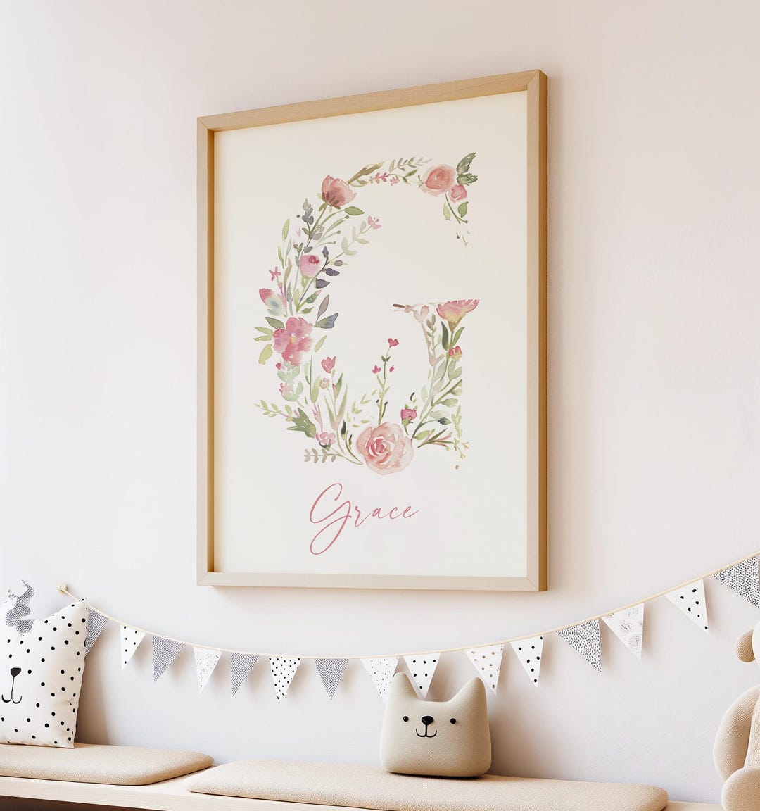 Floral Monogram Art, Printable Floral Initial Poster, Girl's Room Art ...