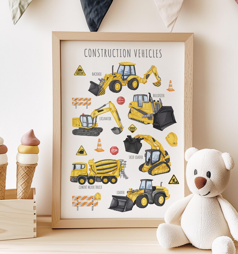 Construction Trucks Poster, Construction Boy's Room Decor, Printable ...