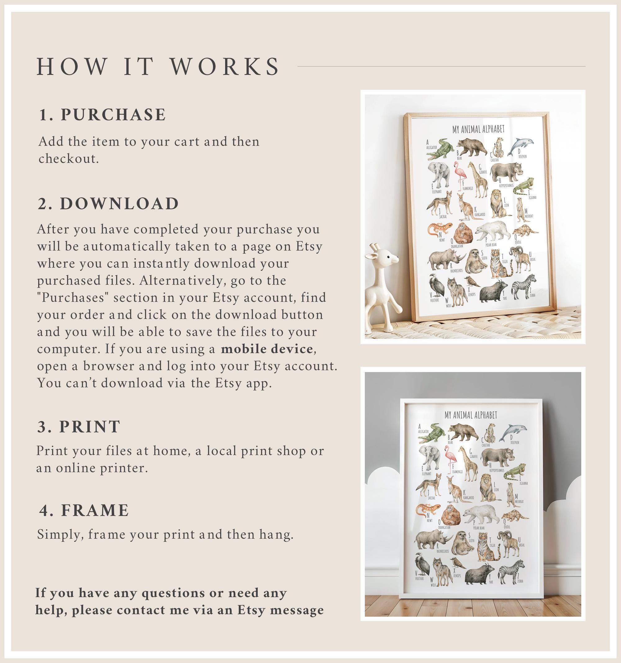 Animal Alphabet Poster, Safari A - Z Chart, Wildlife ABC Printable Wall ...
