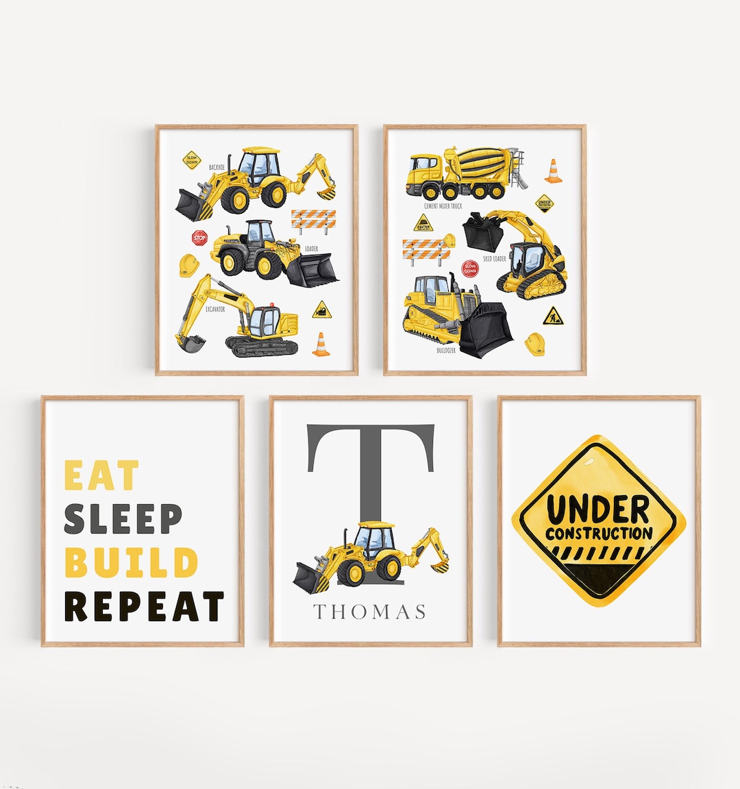 Construction Wall Art, Boy's Room Posters, Monogram, Construction ...