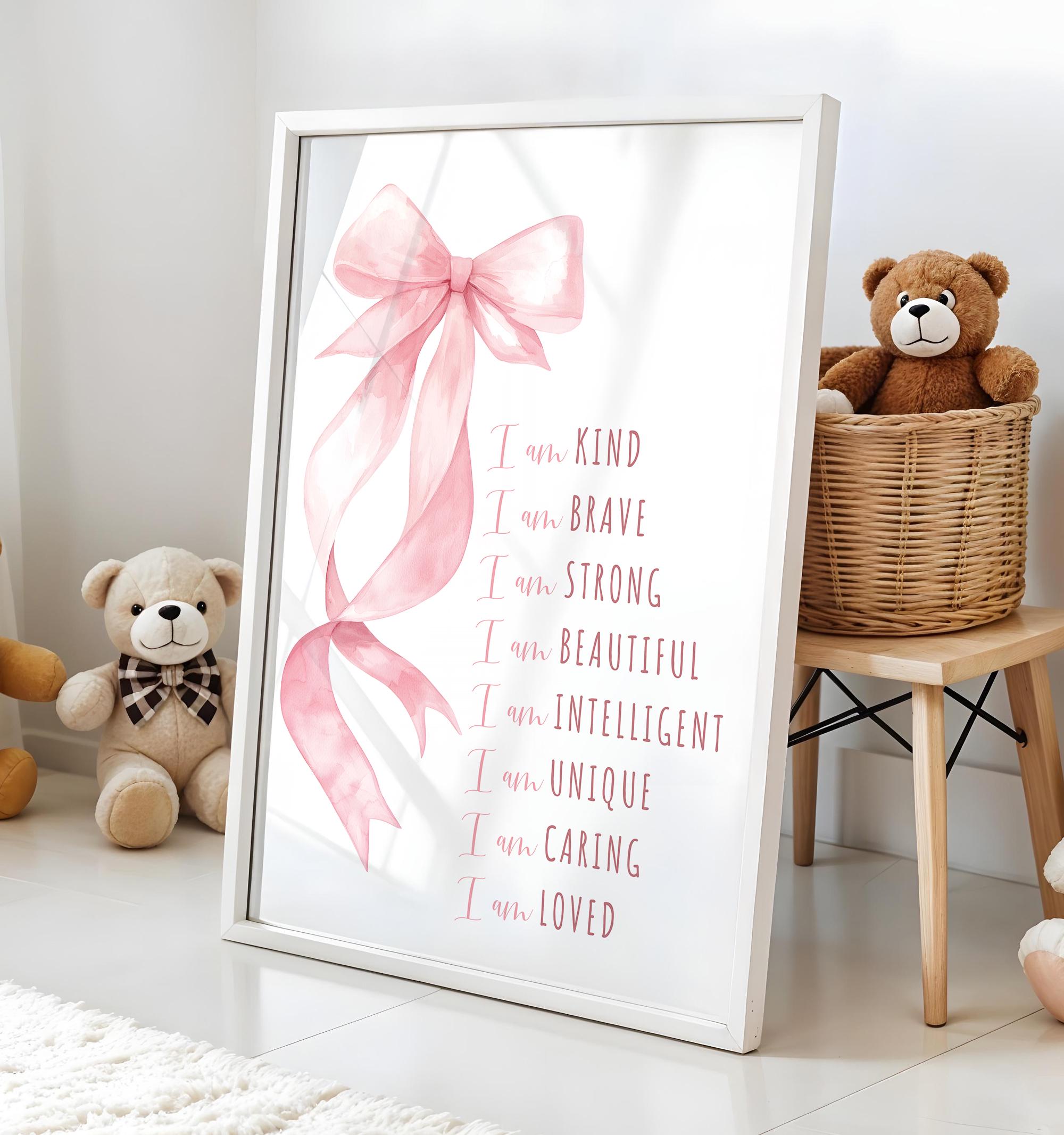 Pink Bow Positive Affirmations Print for a Girl, Printable ...