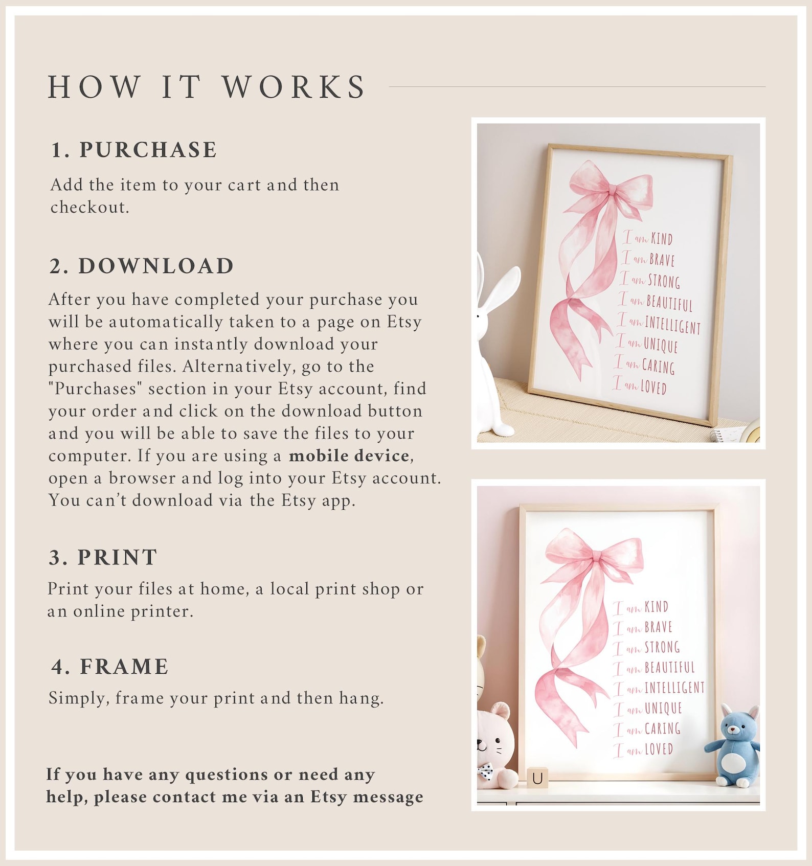 Pink Bow Positive Affirmations Print for a Girl, Printable ...